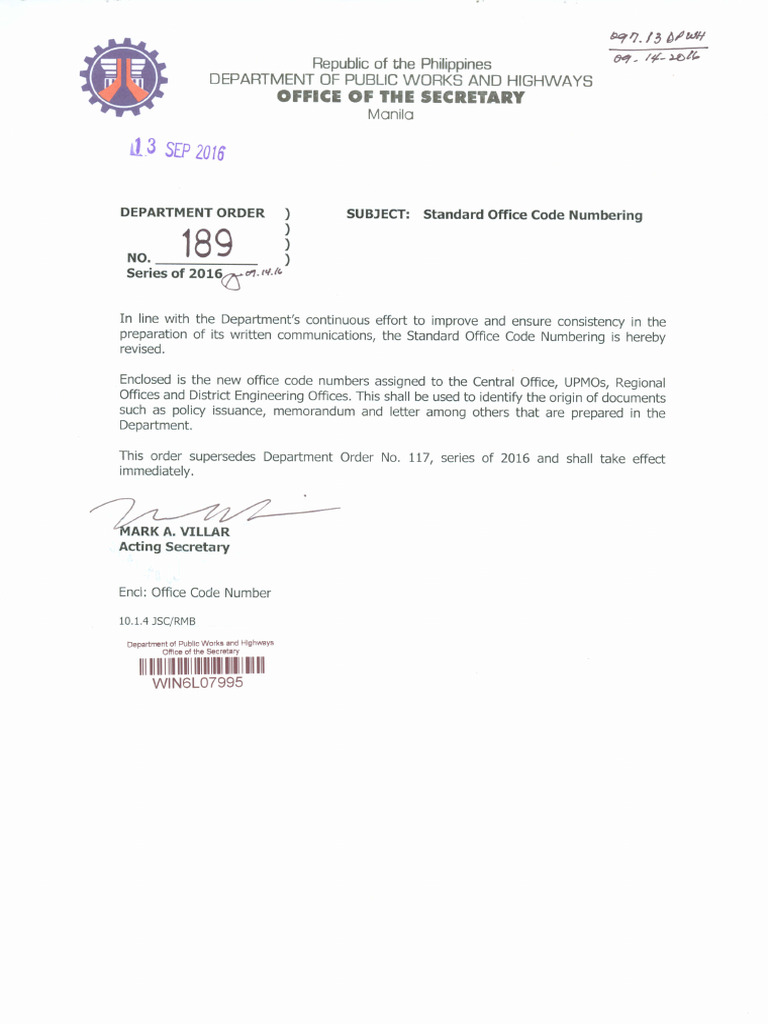 DO - 189 - s2016 (Standard Office Code Numbering) | PDF