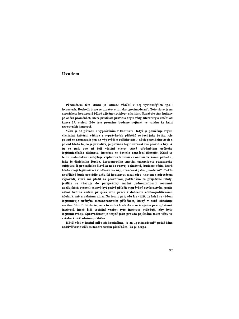 Lyotard Postmoderni Situace 1ku1 | PDF