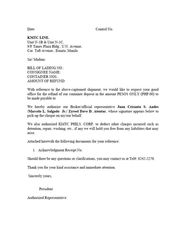 Container Deposit - KMTC | PDF
