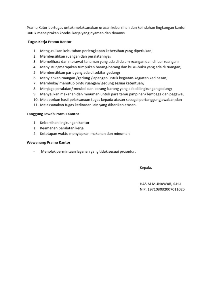 Tugas Kerja Pramu Kantor | PDF