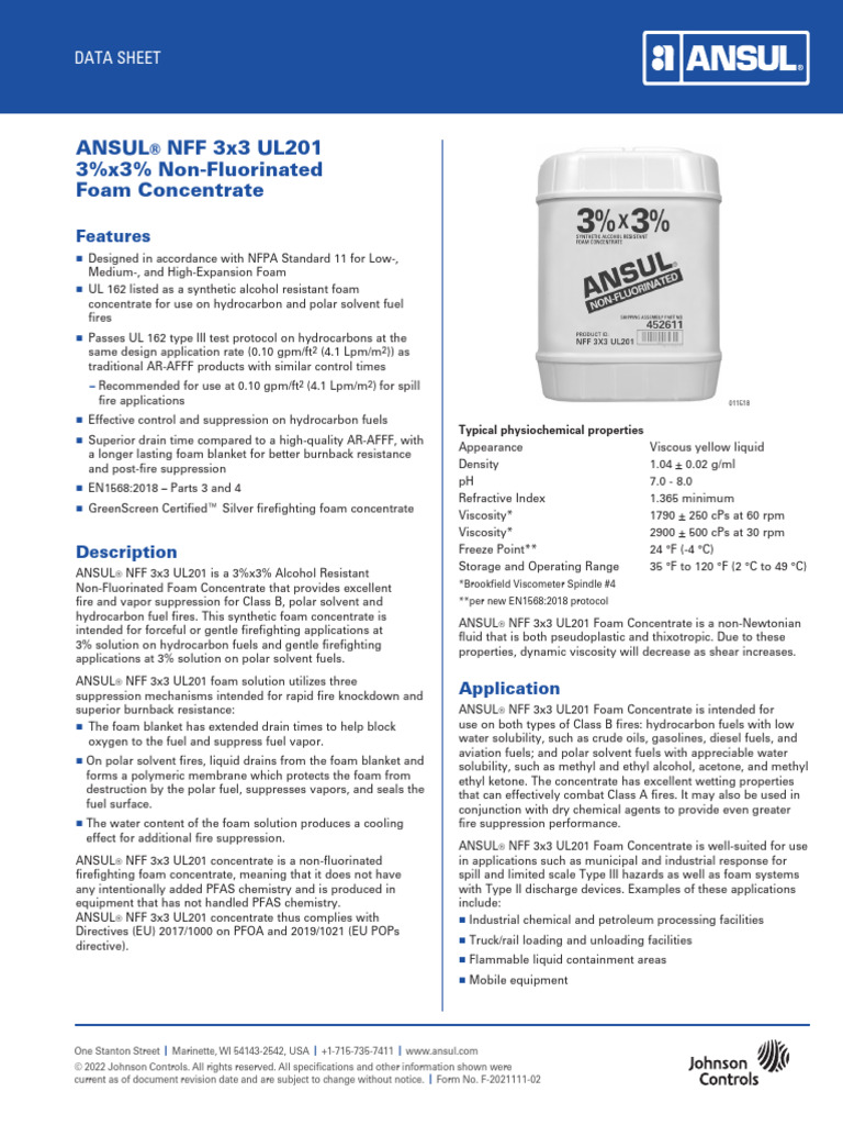 F-2021111-02 ANSUL NFF 3x3 UL201 | PDF | Physical Chemistry | Soft Matter