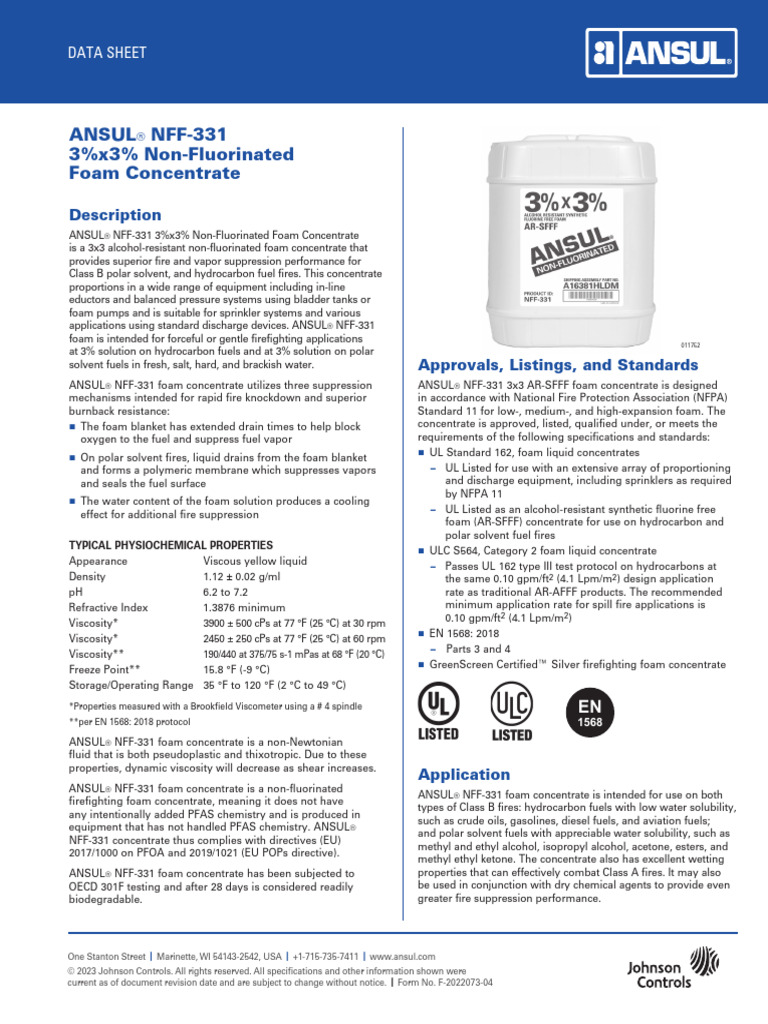 F 2022073 04 - Ansul - NFF 331 | PDF | Chemistry | Physical Sciences