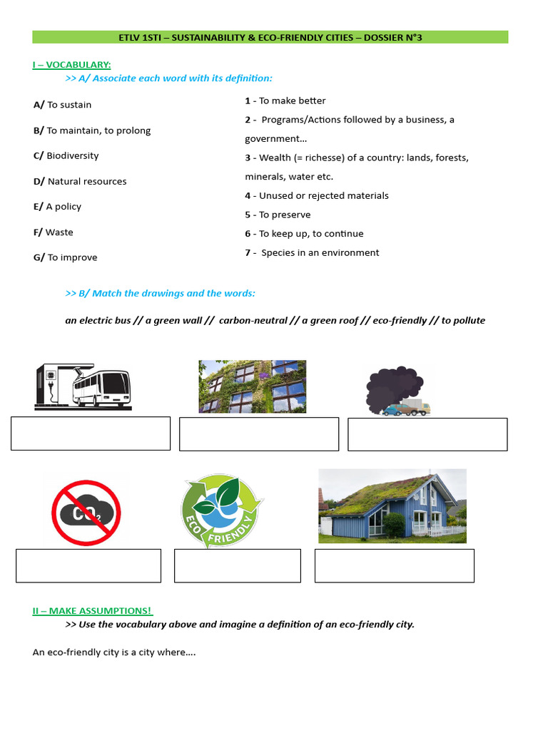 3 WORKSHEET ELEVE Eco-Friendly Cities | PDF | Natural Environment ...
