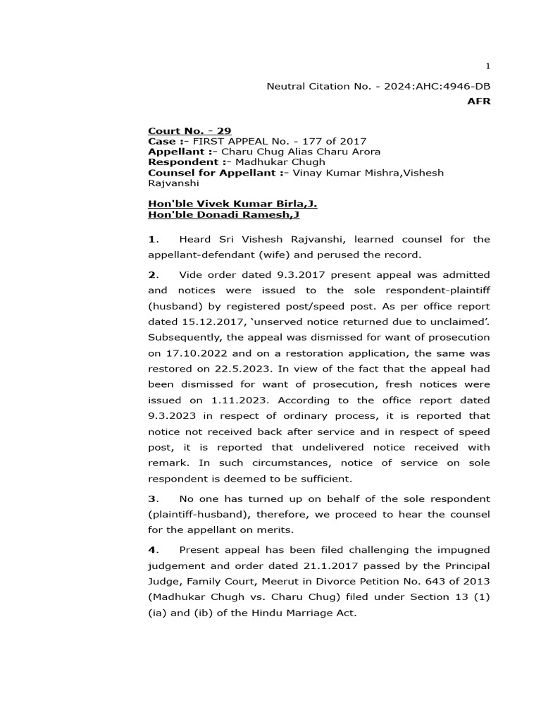 ALlahabad High COurt - Cruelty - Justice VIvek BIrla | PDF | Marriage ...