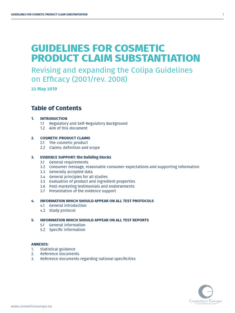 Guidelines For Cosmetic Product Claim Substantiation | PDF | Cosmetics ...