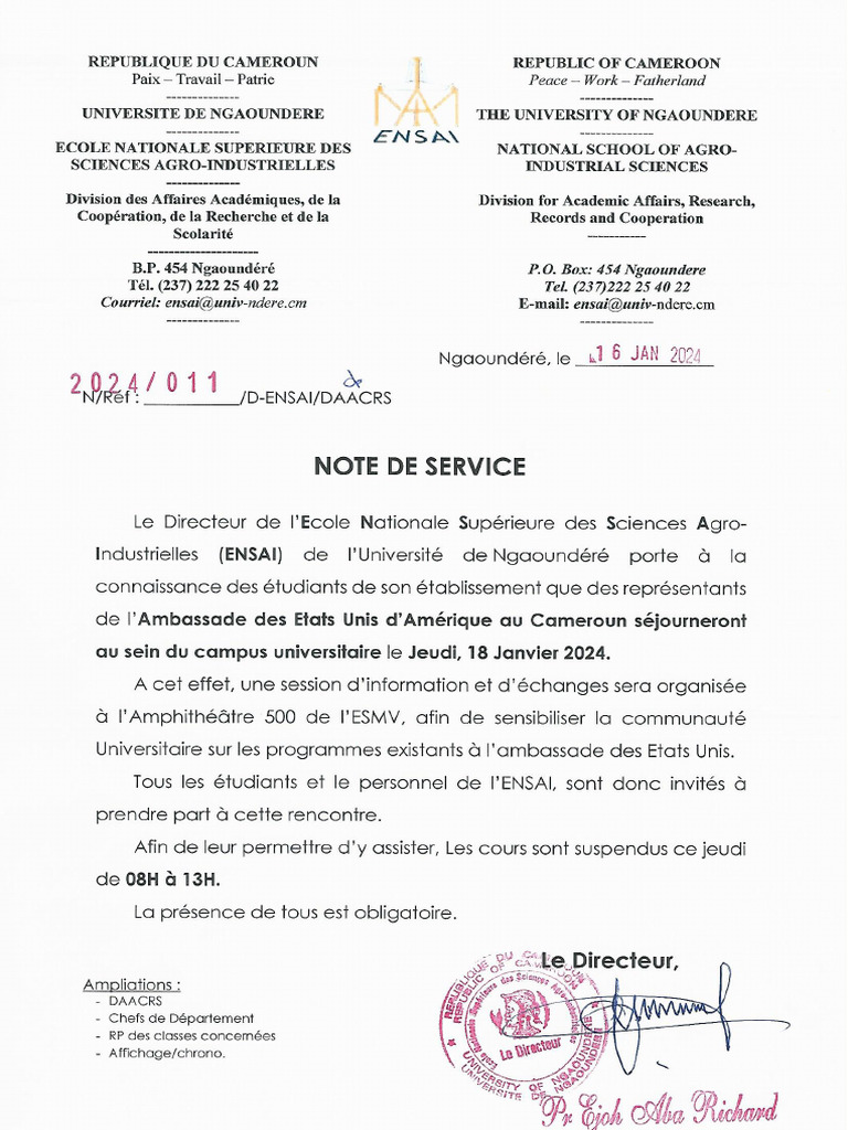 Note Service Visite Ambassade USA | PDF