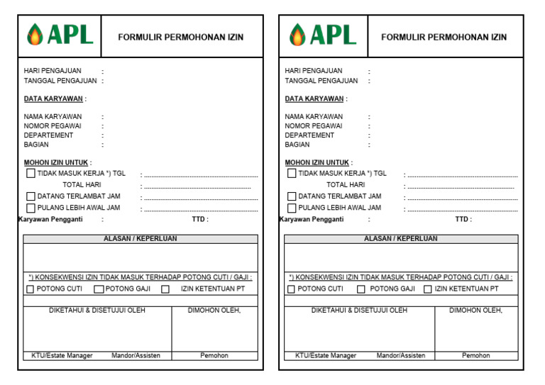Form Surat Izin Karyawan | PDF