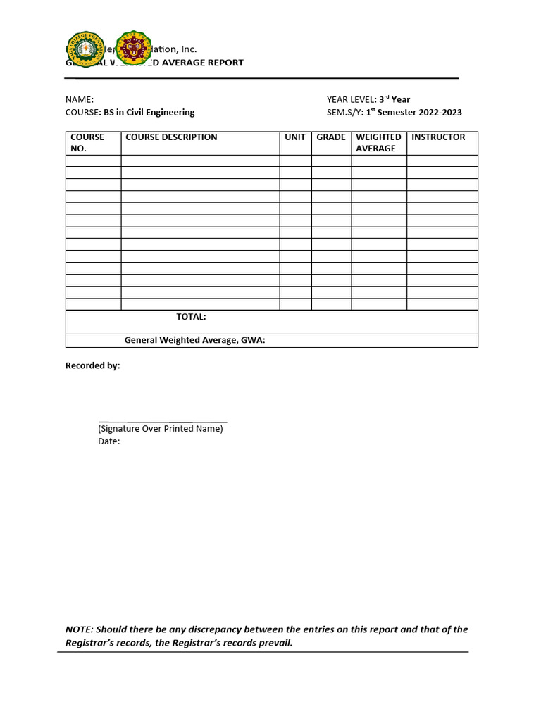 Gwa Form | PDF