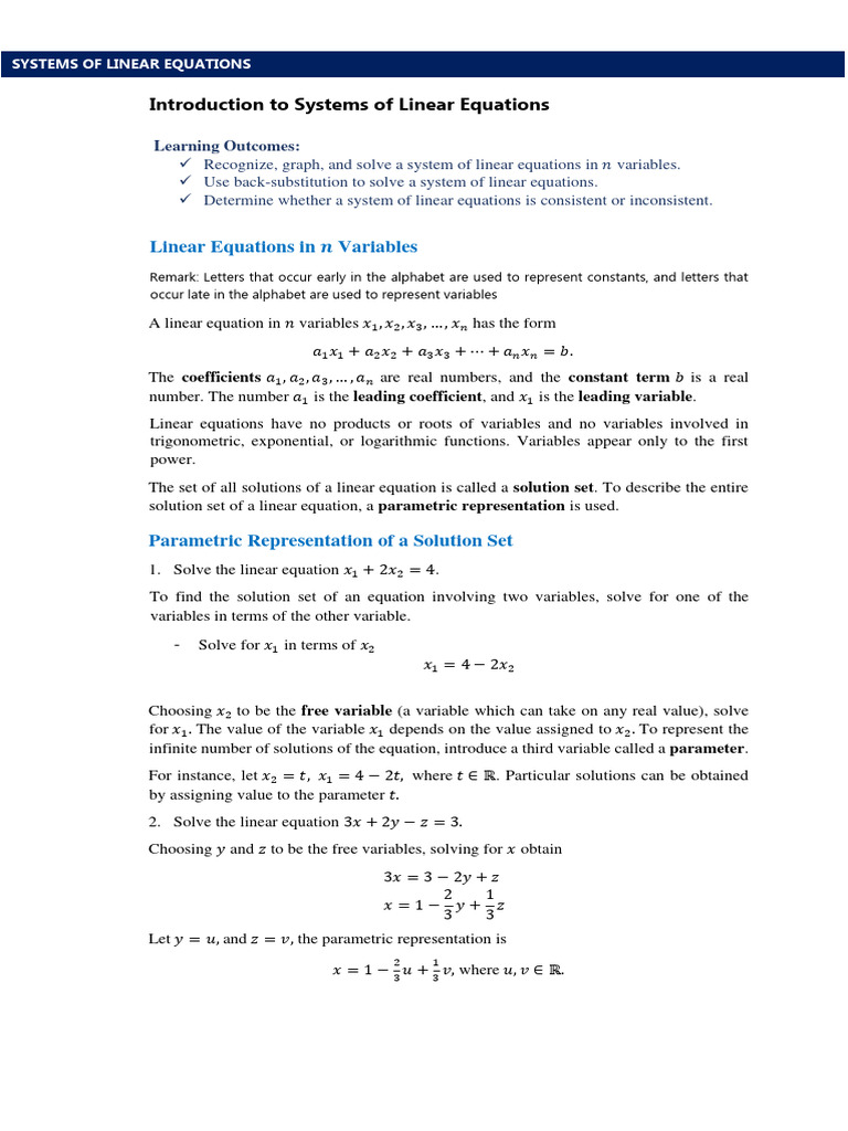 Systems of Linear Equations | PDF