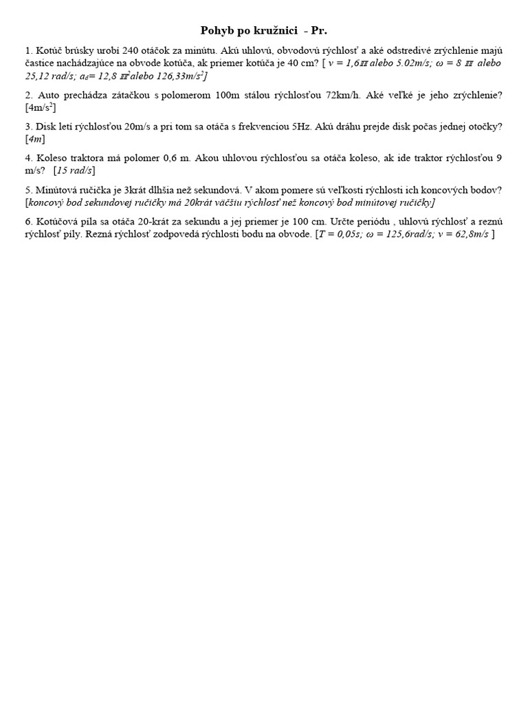 Pohyb Po Kruå Nici - Priklady Na Doma S Vysledkami | PDF