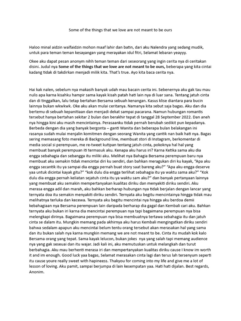 Some of The Things That We Love Are Not Meant To Be Ours | PDF