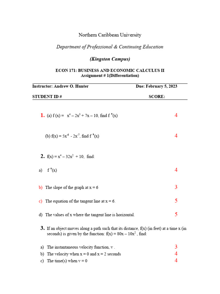 Assignment 1 | PDF | Derivative | Tangent