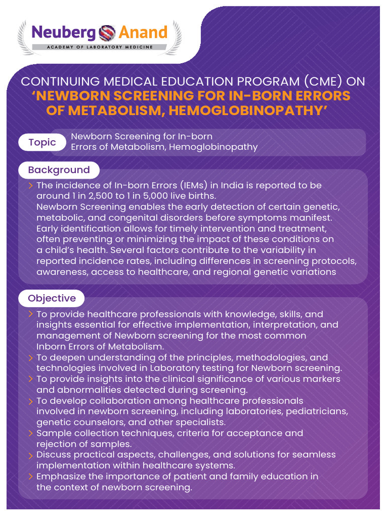 Newborn Screening For In-Born Errors Flyer | PDF
