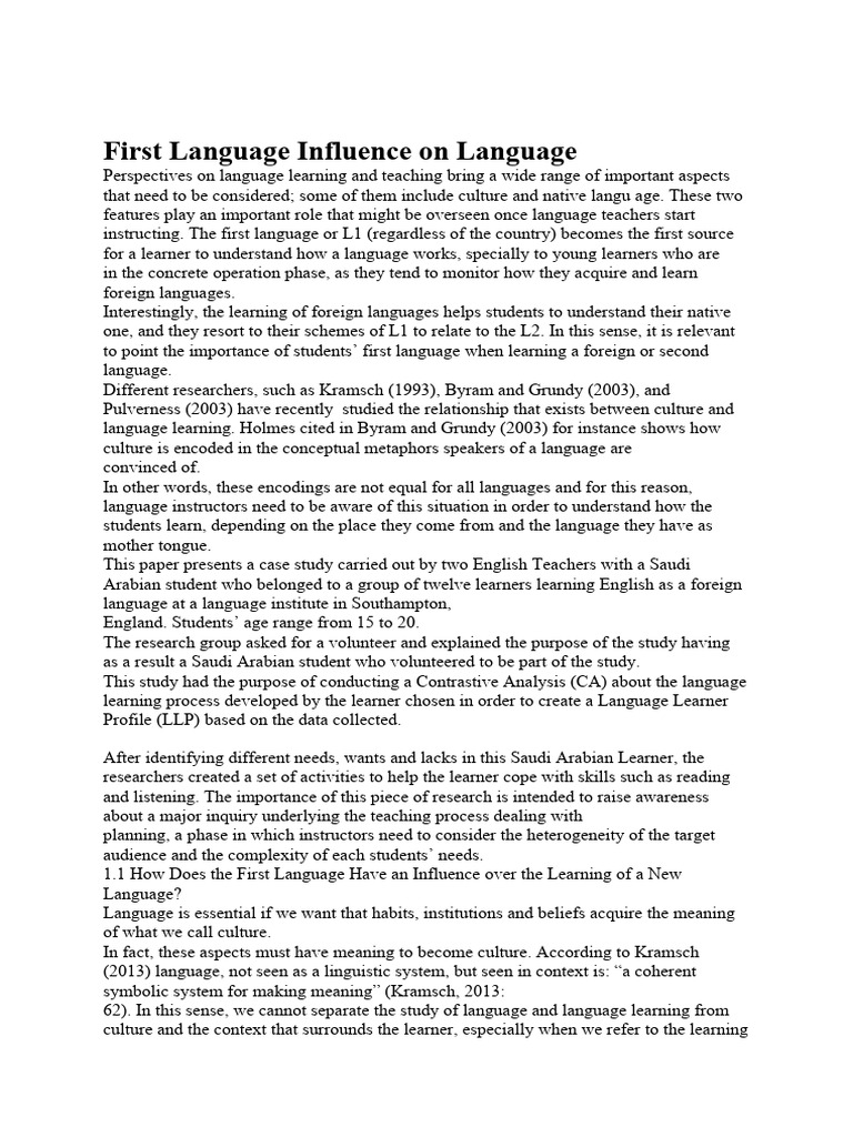 First Language Influence On Language | PDF | Learning | Second Language