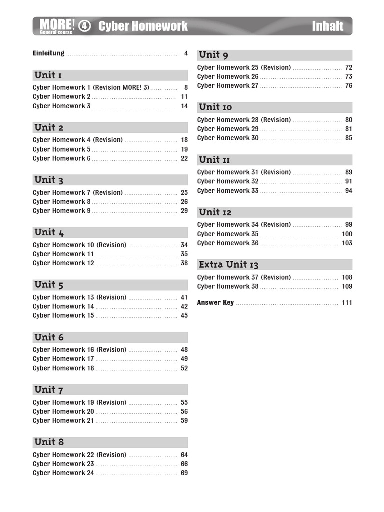 Inhalt Cyber Homework: Unit 1 Unit 9 | PDF