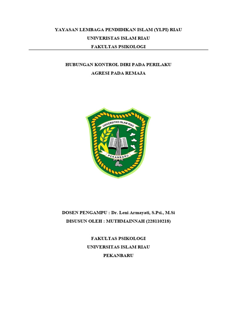 Hubungan Kontrol Diri Pada Perilaku Agresi Pada Remaja | PDF ...
