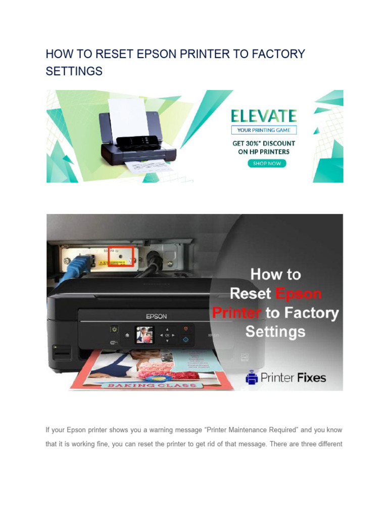 How To Reset Epson Printer To Factory Settings | PDF | Printer (Computing) | Button (Computing)