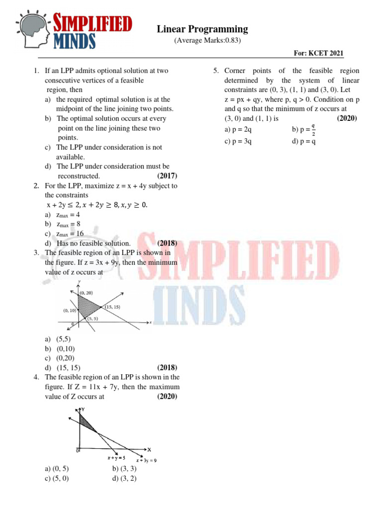 12.linear Programming KCET PYQs - B55e5fc4 9882 4784 90ab 22d11469ce77 | PDF | Teaching Methods ...