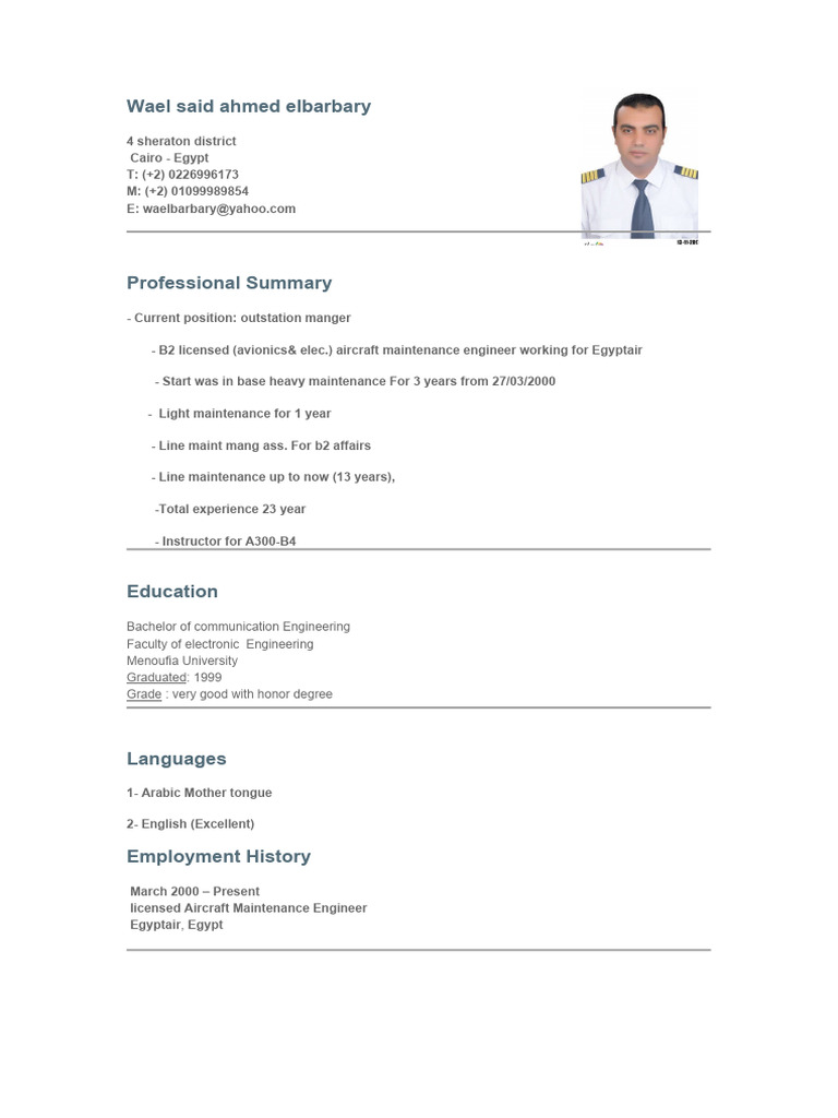 Eng Wael CV | PDF | Aviation | Jet Aircraft