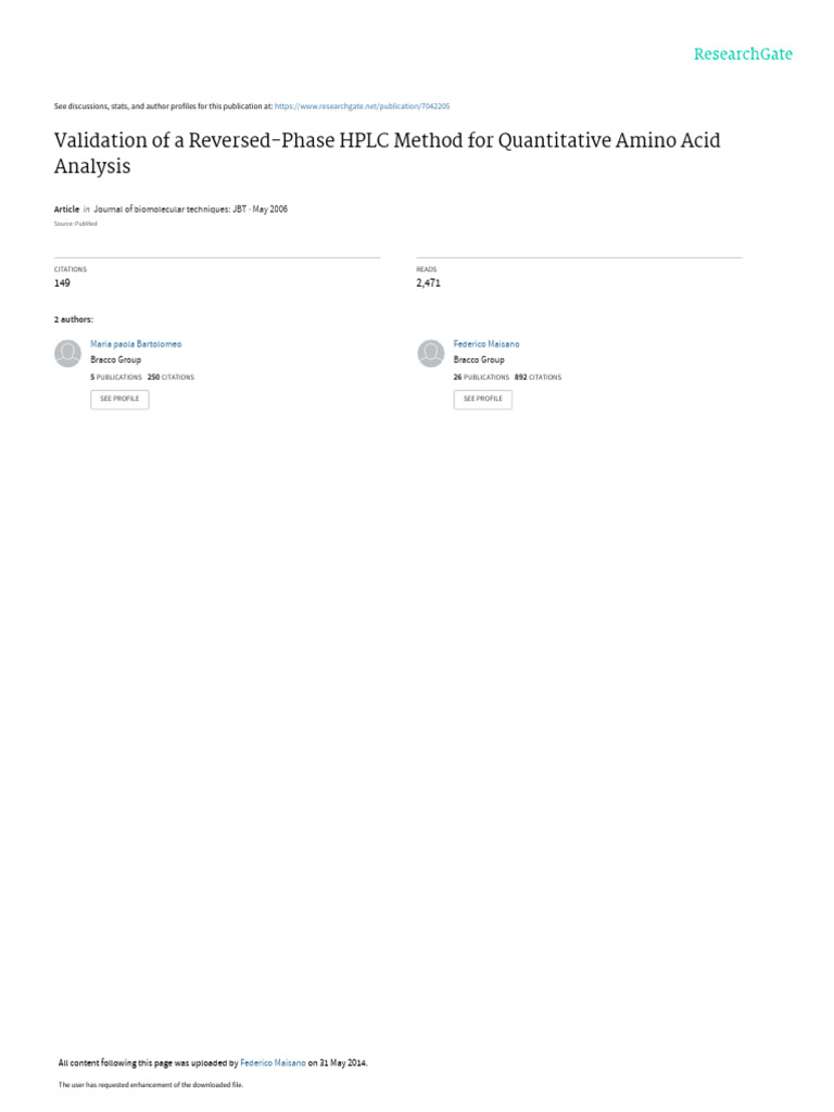 Validation of A Reversed-Phase HPLC Method For Qua | PDF | High ...