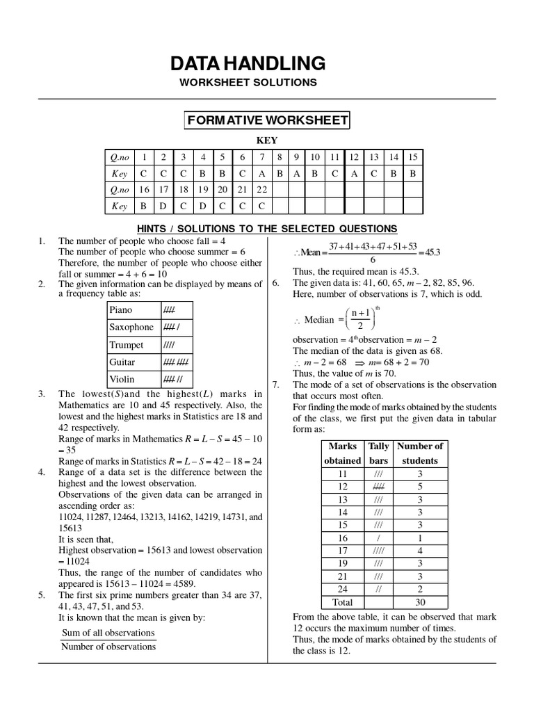 Vi - 07 - Data Handling-Solution | PDF | Mean | Median