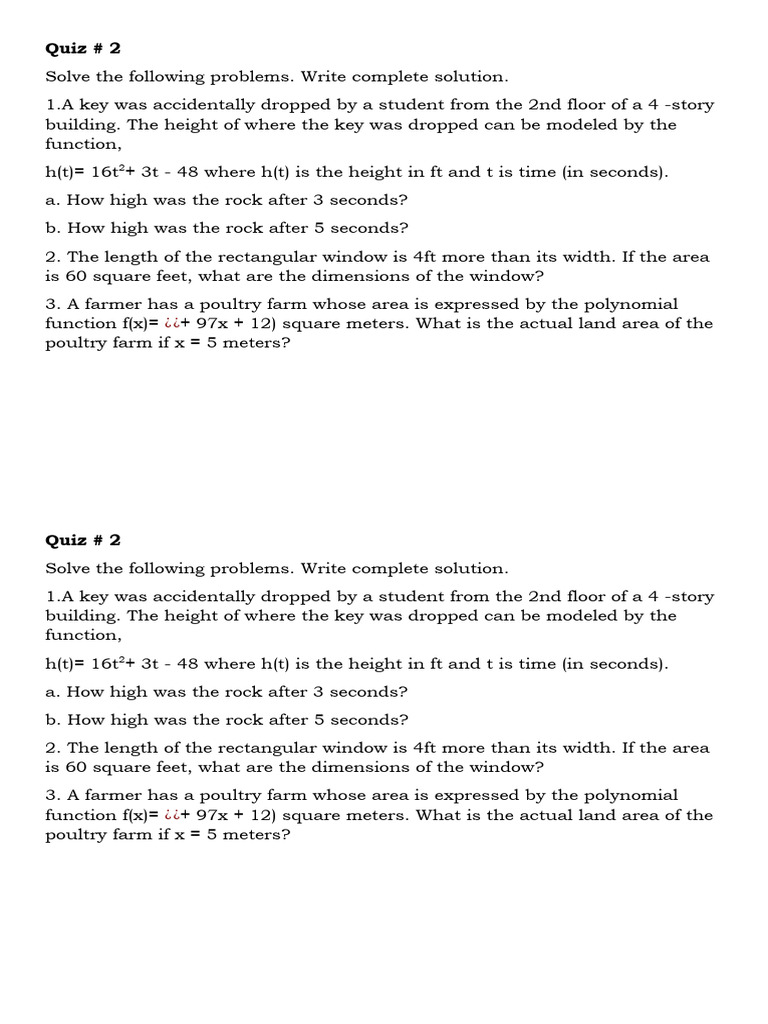 Math Quiz: Height, Area, and Dimensions | PDF