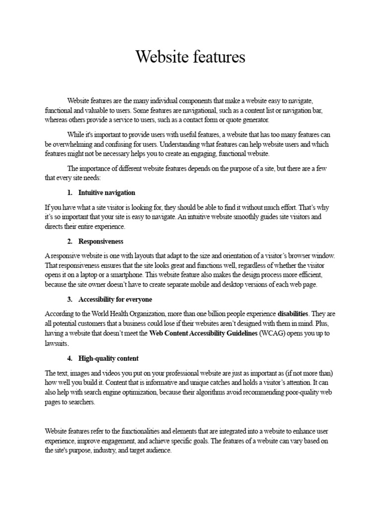 Website Features | PDF | Websites | World Wide Web