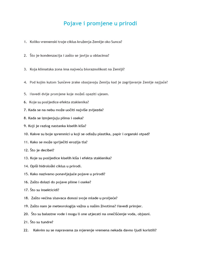 Pojave I Promjene U Prirodi - Ponavljanje | PDF