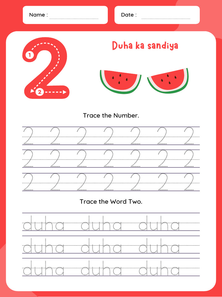 Red Illustration Number 2 Recognition Worksheet | PDF