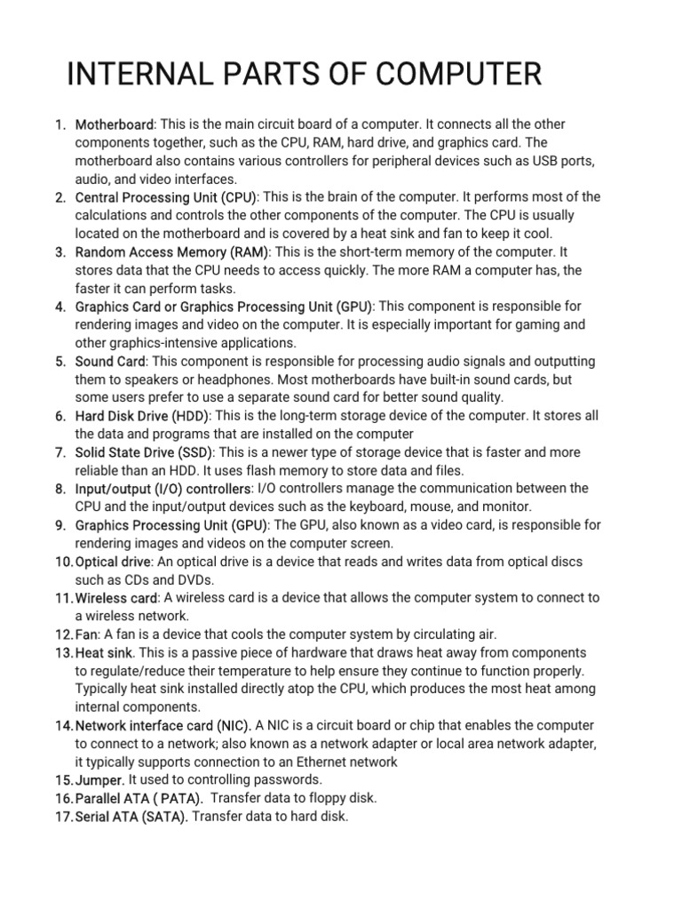 Internal Parts of Computer | PDF