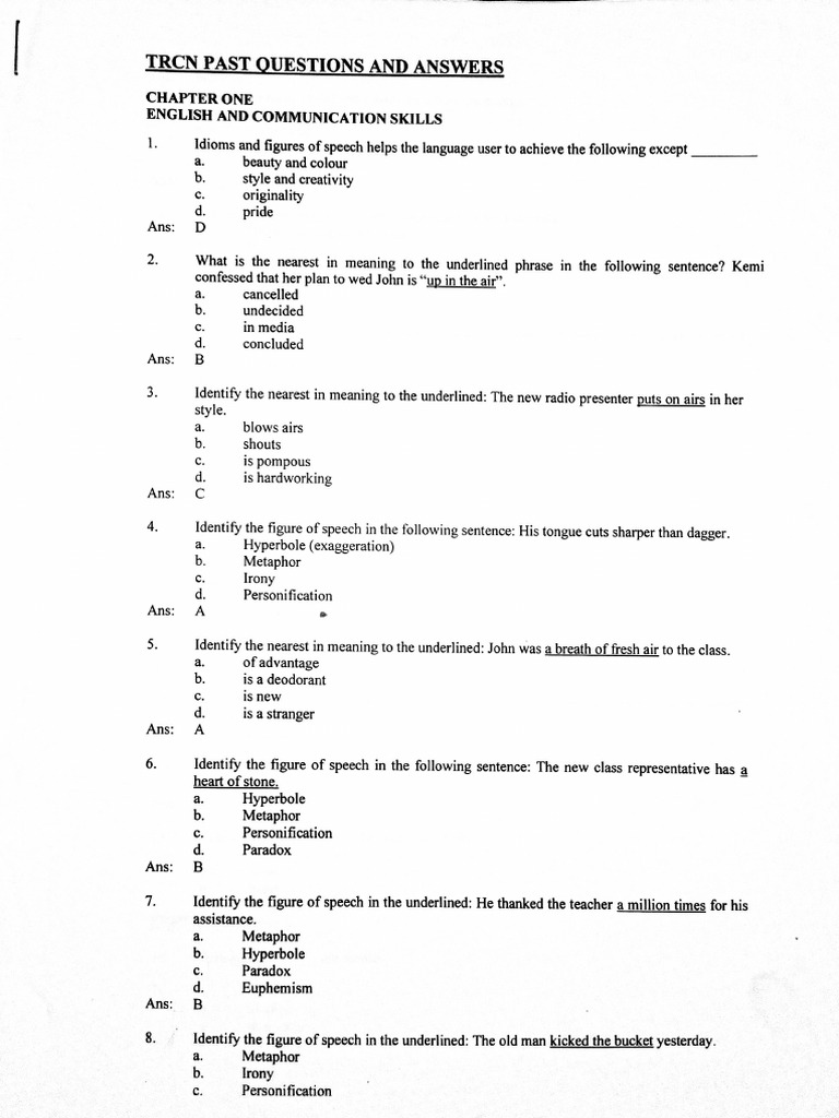 TRCN Past Questions and Answers ENGLISH | PDF
