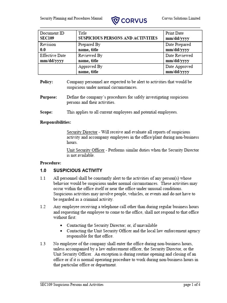SEC 109 Suspicious Persons and Activities 2022-07 | PDF | Security ...