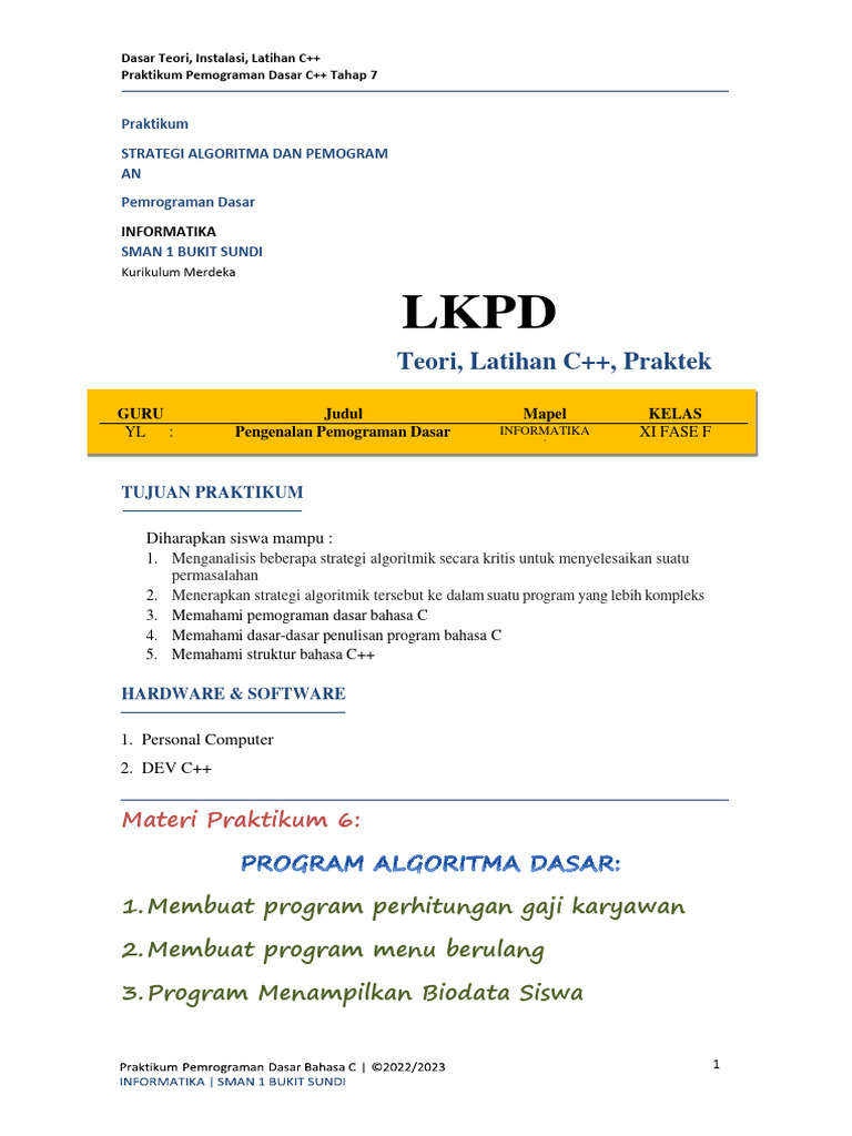 LKPD Pemograman Dasar Bahasa C TAHAP 7 | PDF