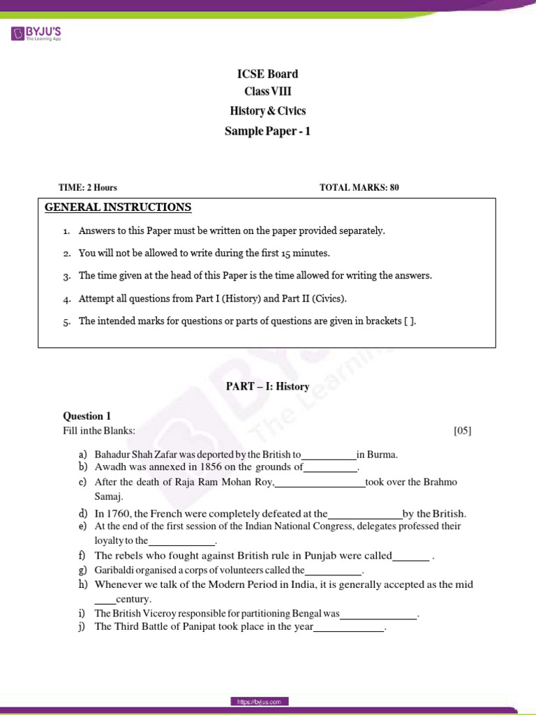 ICSE Class 8 History Civics Sample Paper 1 | PDF | United Nations | International Relations