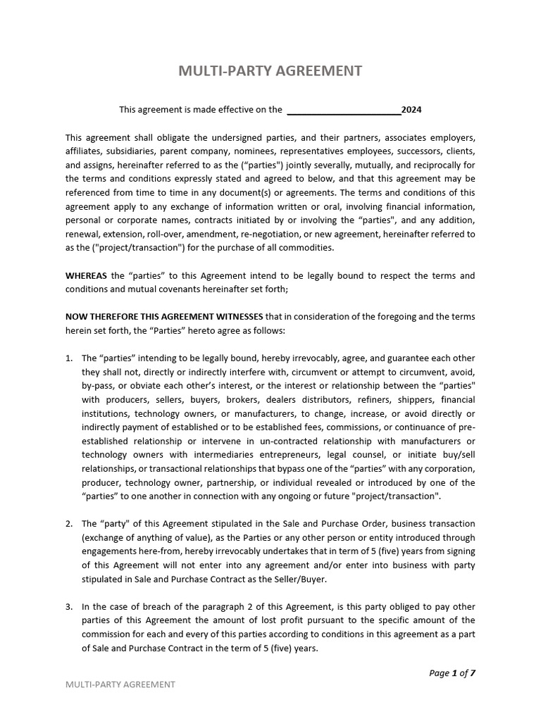 Multiparty Agreement Template | PDF | Arbitration | Financial Transaction