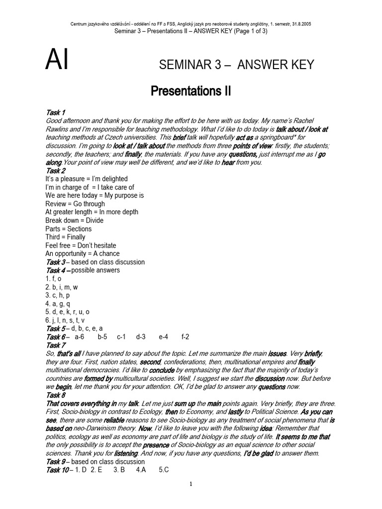Seminar 3 - Answer Key | PDF | Jokes