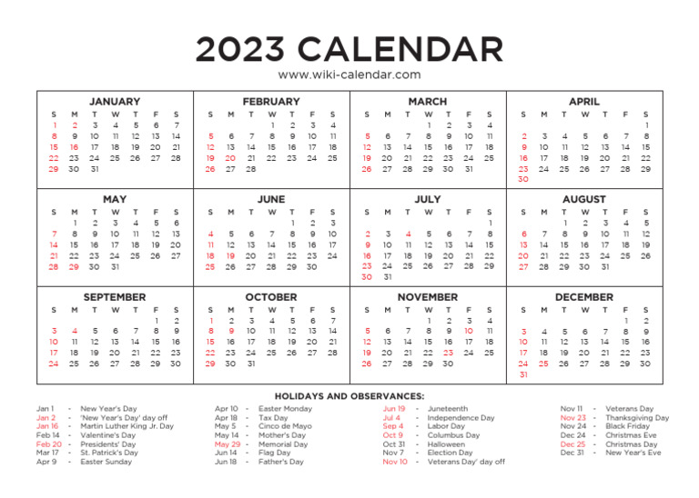 2023calendar Wiki Calendar Landscape | PDF | Observances | Holidays