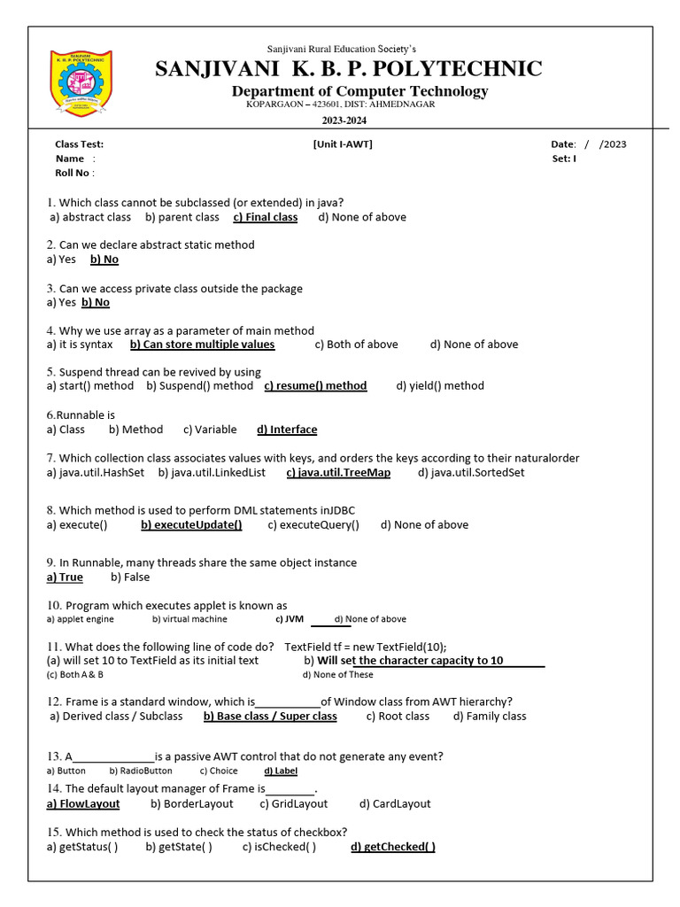 Awt Answer1 Pdf Method Computer Programming Class Computer Programming 7699