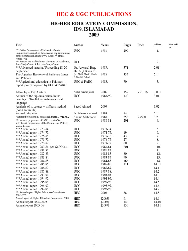 HEC & UGC Publications Overview | PDF | Bachelor Of Science | Bachelor ...