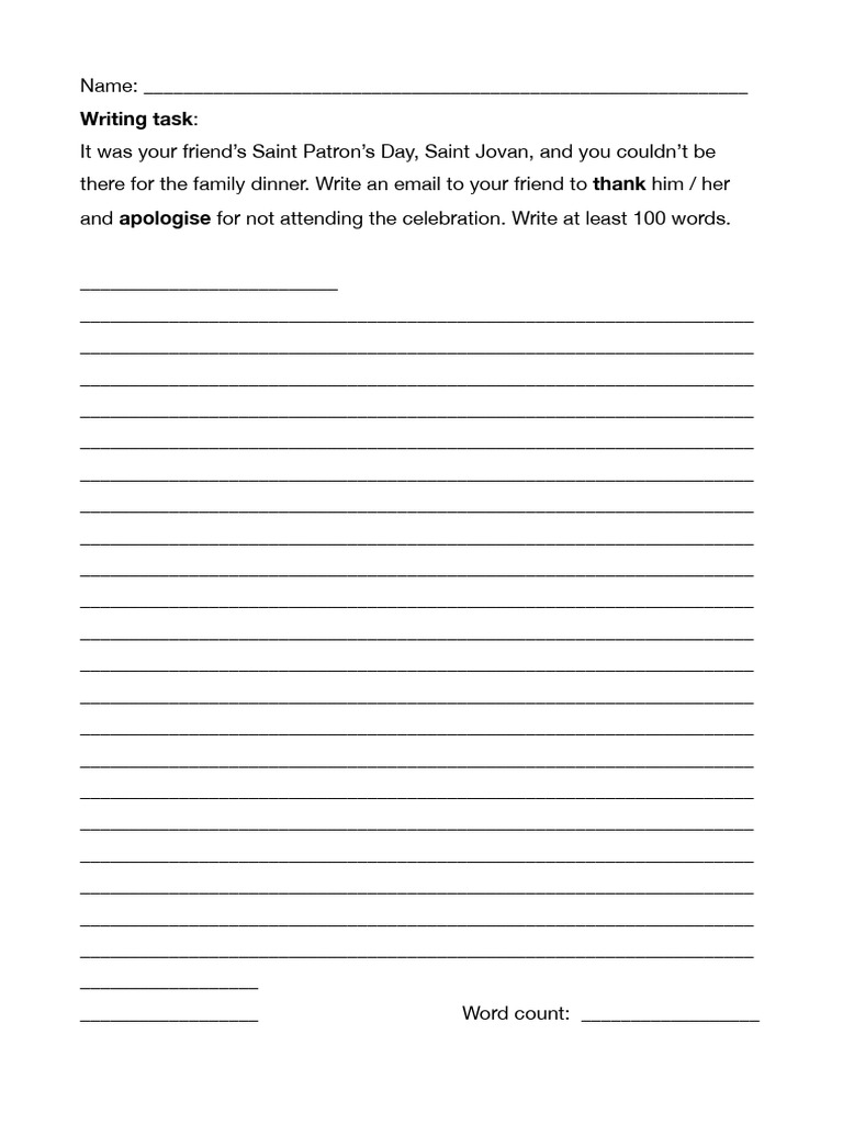 Thanks and Apologies Email Task | PDF