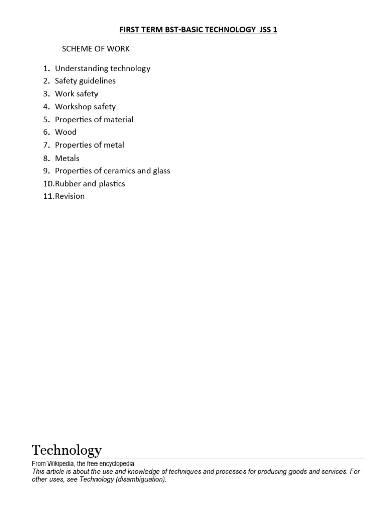 Basic Tech JSS1 First Term Note | PDF | Wood | Hardwood