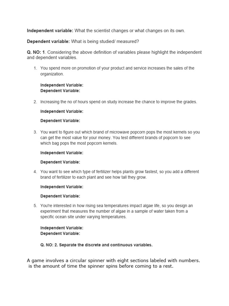 Practice of Dep and Indep Variables | PDF