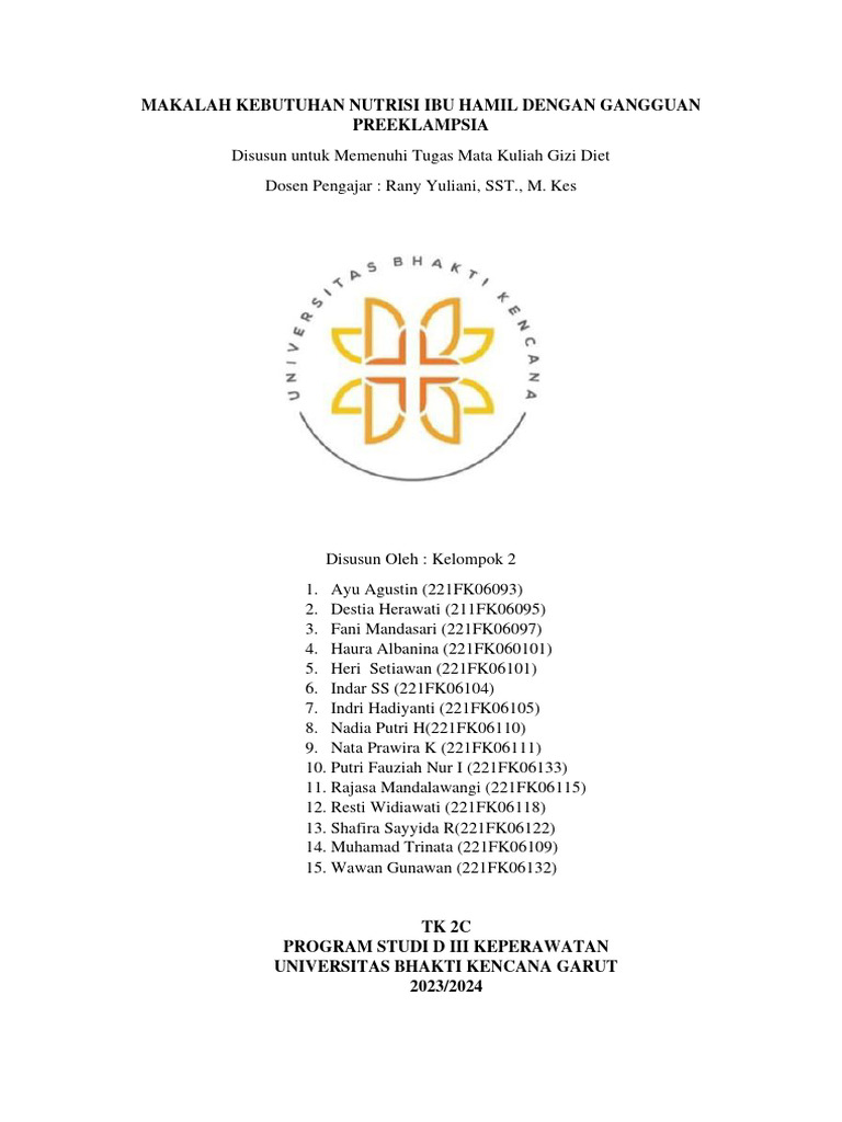 Makalah Preeklampsia Pada Bumil - Kel 2 TK 2C | PDF