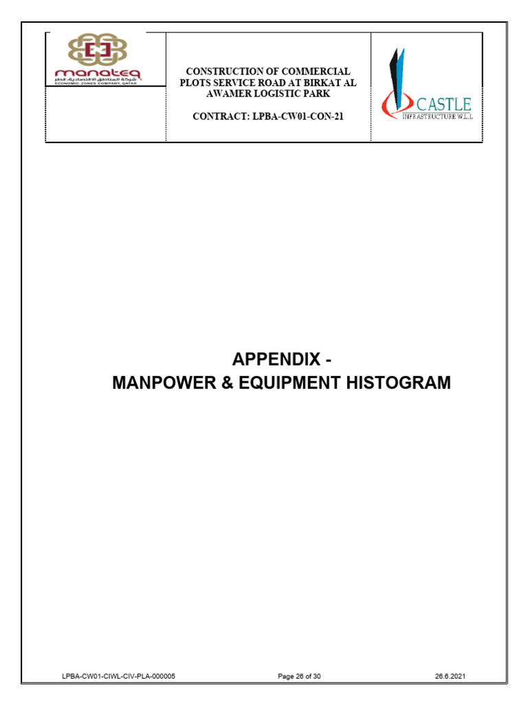 Appendix Manpower & Equipment Histogram | PDF | Crane (Machine) | Wheeled Vehicles