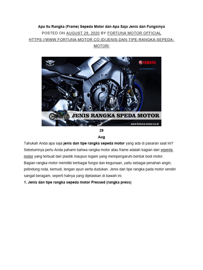 Jenis Rangka Sepeda Motor | PDF | Teknologi & Rekayasa
