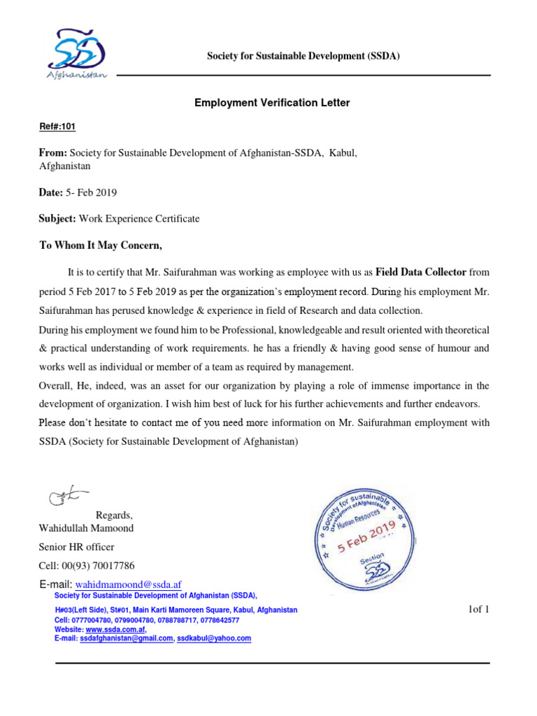 Saif Experience Letter | PDF
