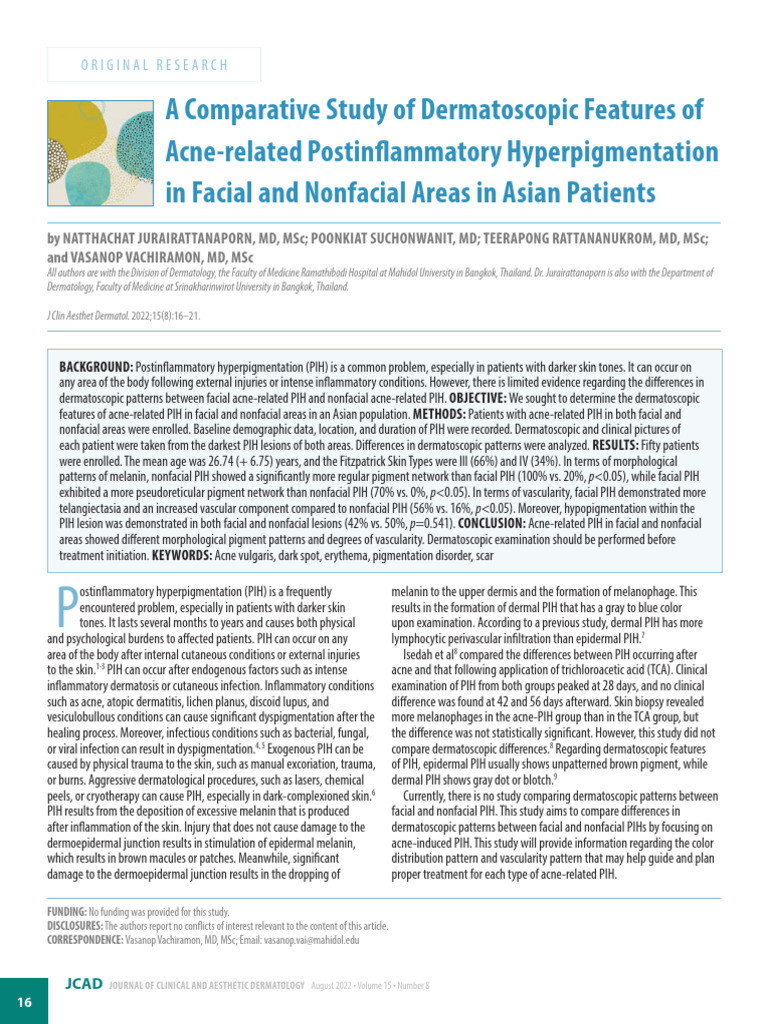 A Comparative Study of Dermatoscopic Features of Acne-Related Postinfl ...