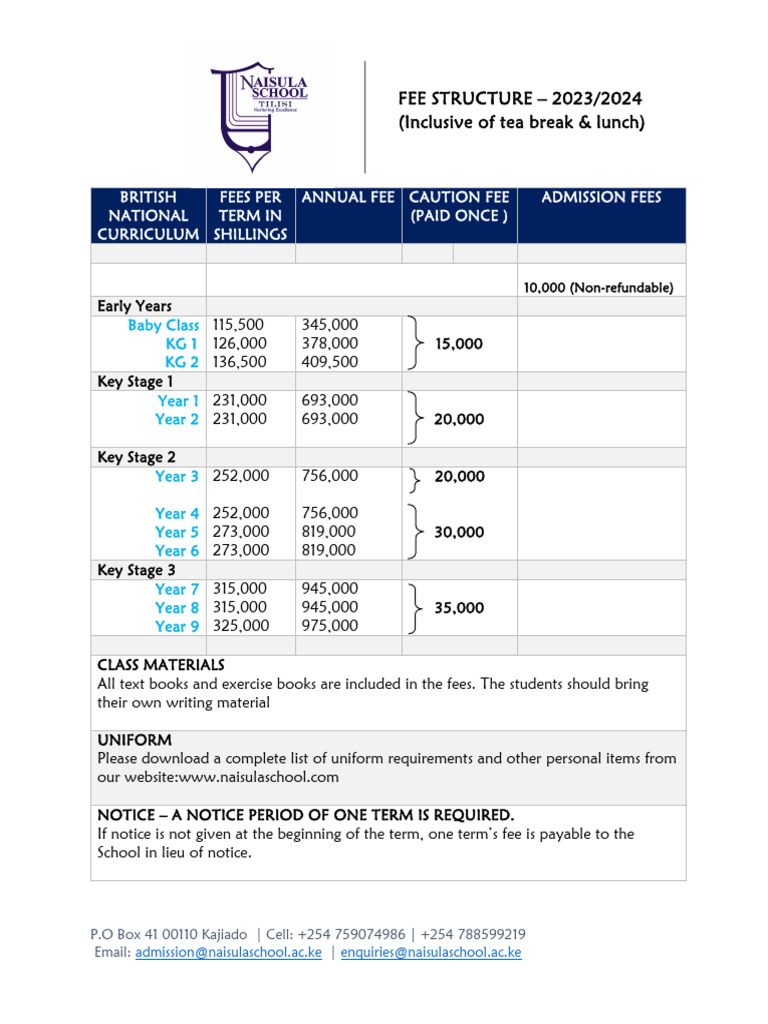 Naisula School Tilisi Fee Structure 2023 2024 | PDF