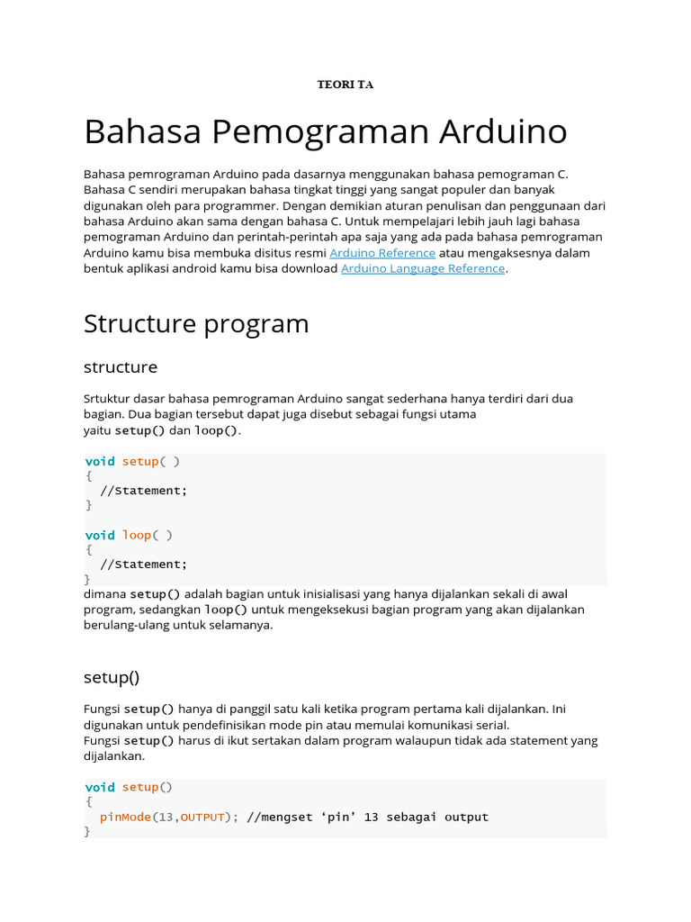 Panduan Dasar Pemrograman Arduino | PDF