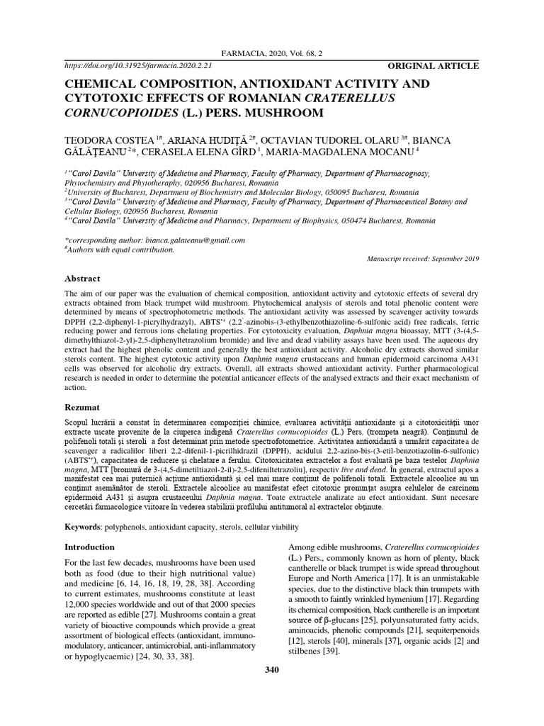 Chemical Composition Antioxidant Activity And Cytotoxic Effects Of